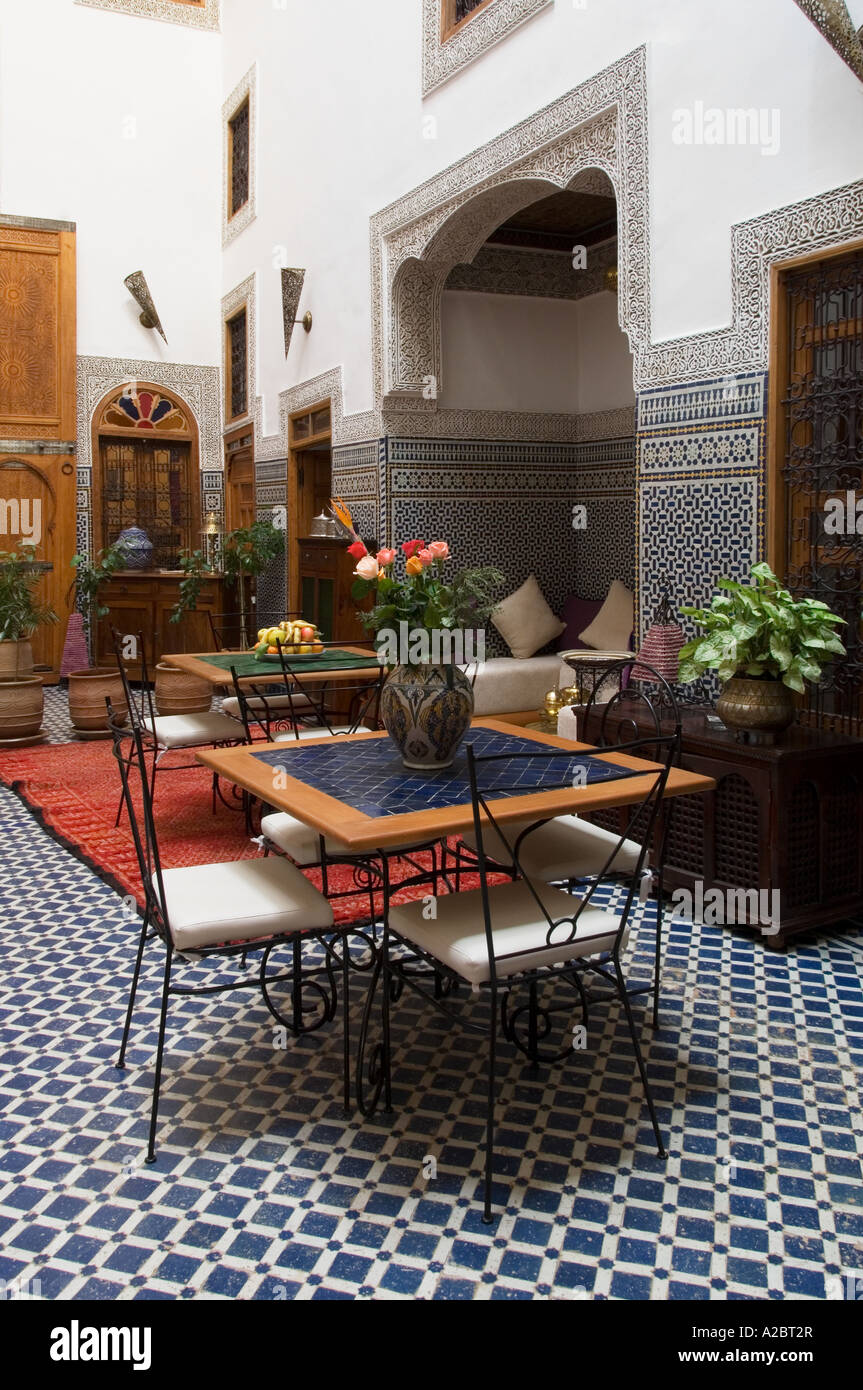 Courtyard of Riad Cle De Fes traditional restored guesthouse Fez ...