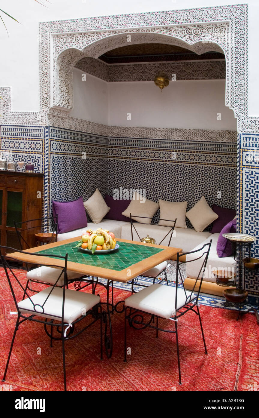 Courtyard of Riad Cle De Fes traditional restored guesthouse Fez ...