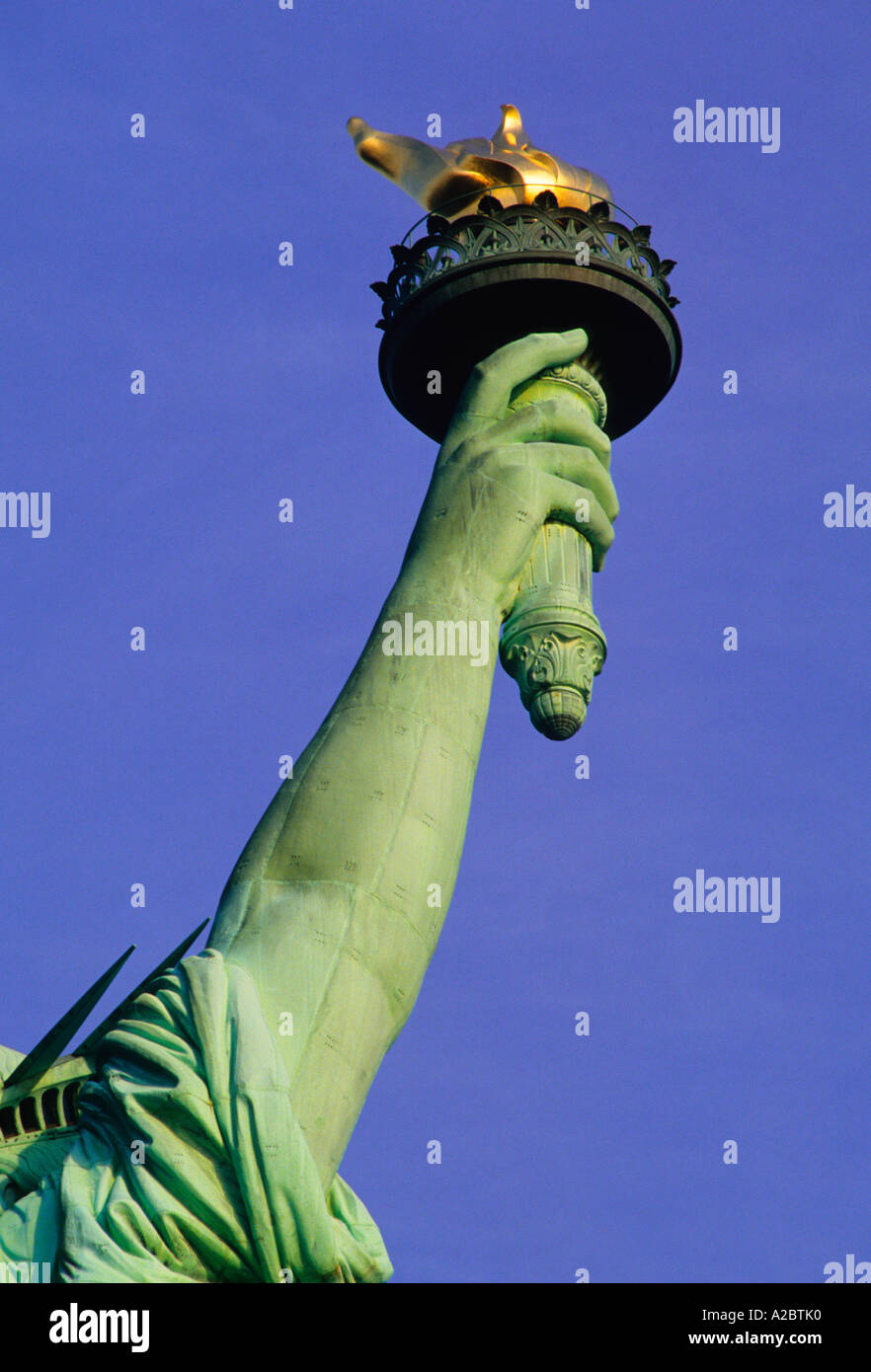Statue of Liberty, close up of arm raised. Isolated, New York, Lower ...