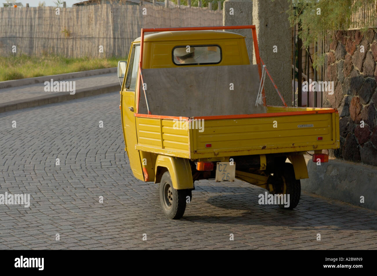 small transportation car -taxi- on the eolian islands, italy. (c) by ...