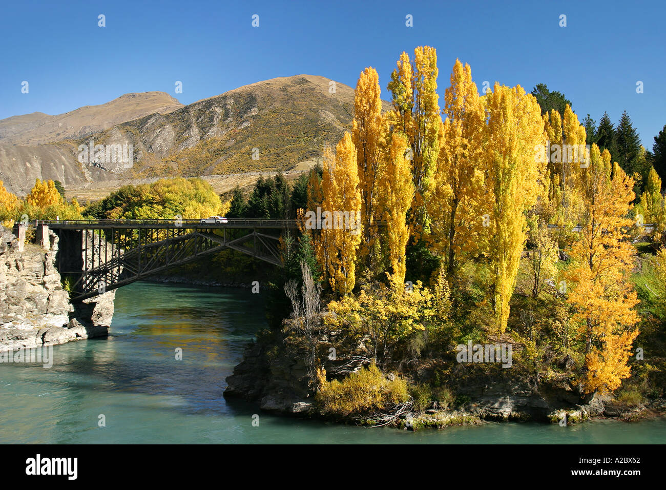 Autumn Colours Victoria Bridge Kawarau River Kawarau Gorge South Island ...