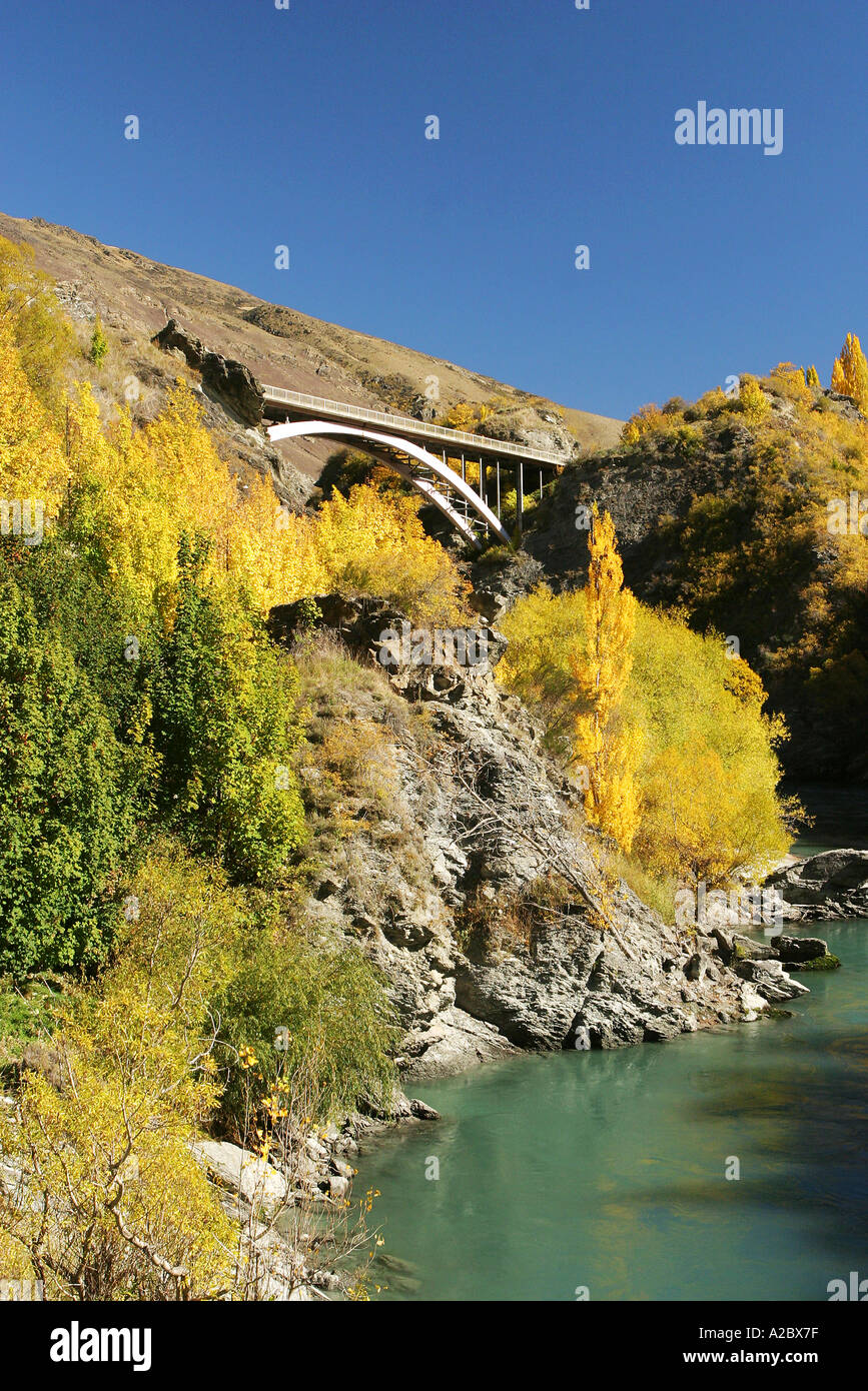 Autumn Colours and Bridge over Kawarau River Kawarau Gorge South Island ...