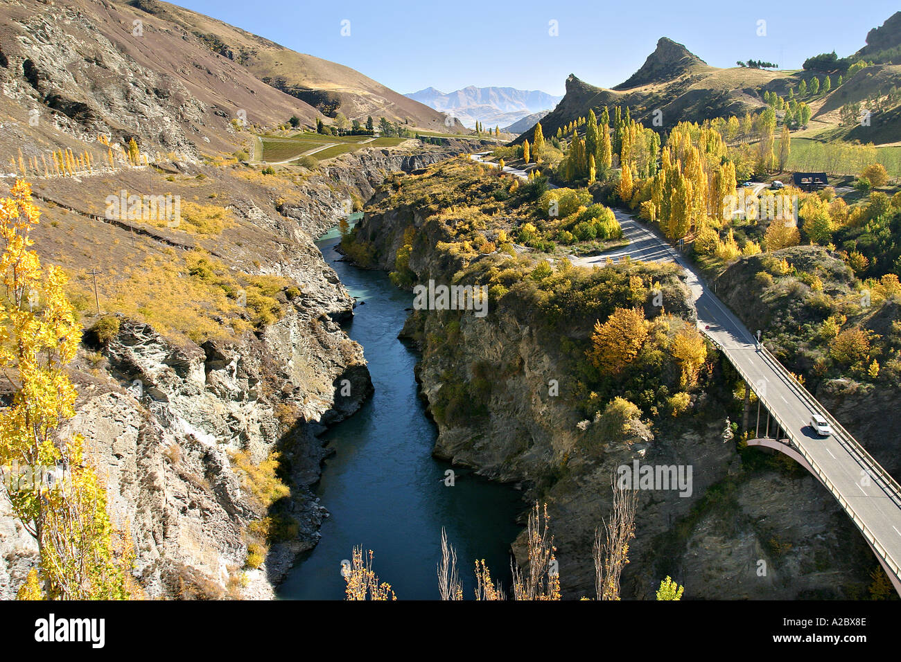 Autumn Colours and Bridge over Kawarau River Kawarau Gorge South Island ...