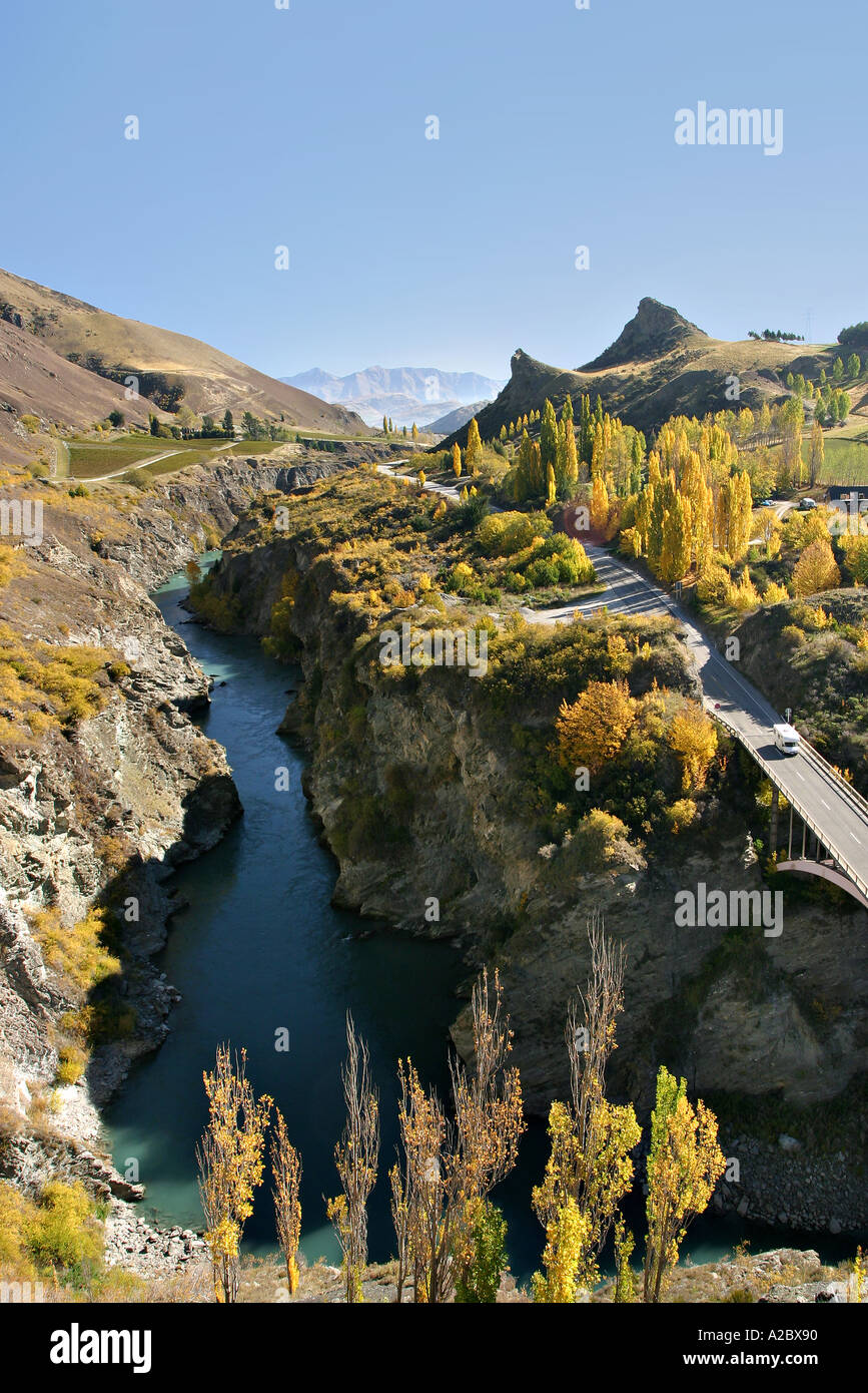 Autumn Colours and Bridge over Kawarau River Kawarau Gorge South Island ...