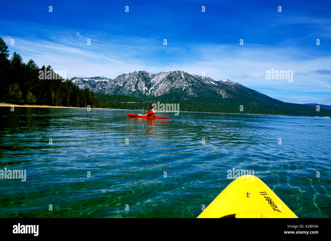 Kayaking model released on Lake Tahoe California Stock Photo - Alamy
