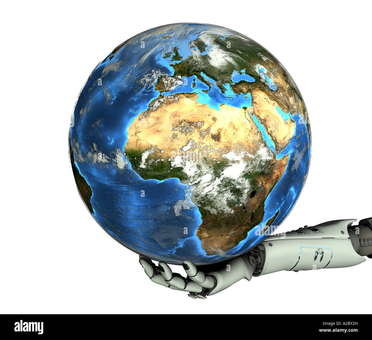 globe in robot hand Stock Photo - Alamy