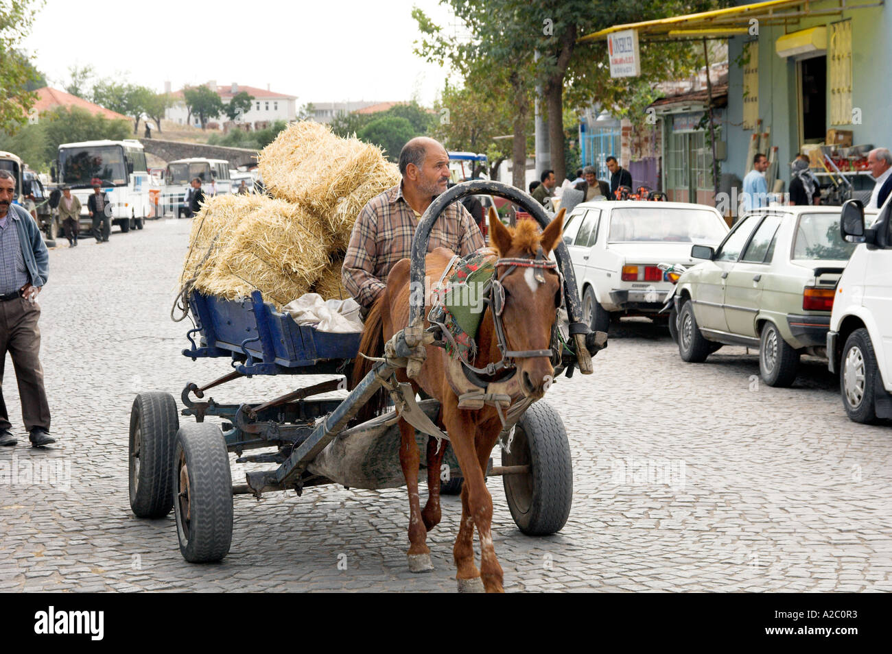 Horses, small carts and wagons are used to bring produce to market from ...