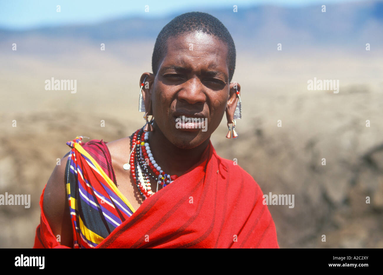 portrait of a Masai man at his village at Ngorongoro Conservation Area ...