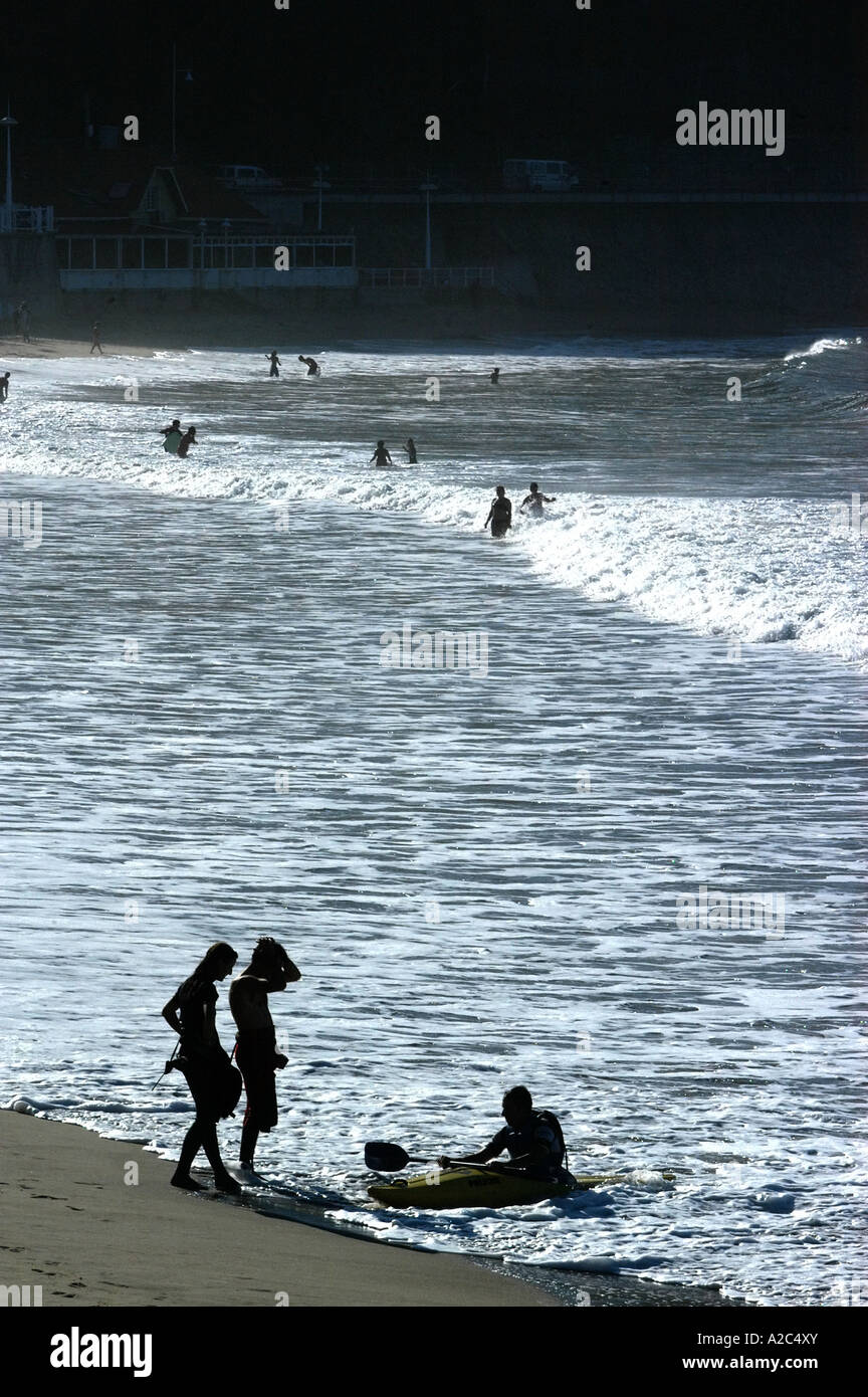 Beach scene at the Asturian town of Aviles on the northern Spanish ...