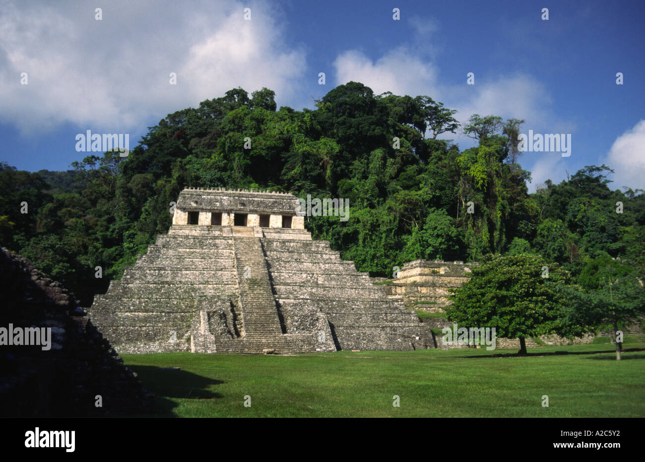 The Mayan Temple of the Inscriptions in the remote ruins at Palenque in ...
