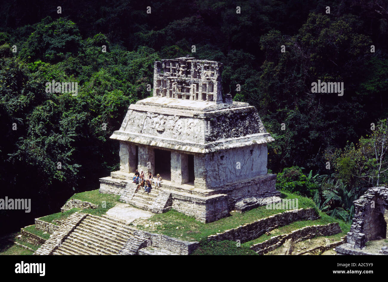 Temple of the Sun in the remote ruins at Palenque in Chiapas, southern ...