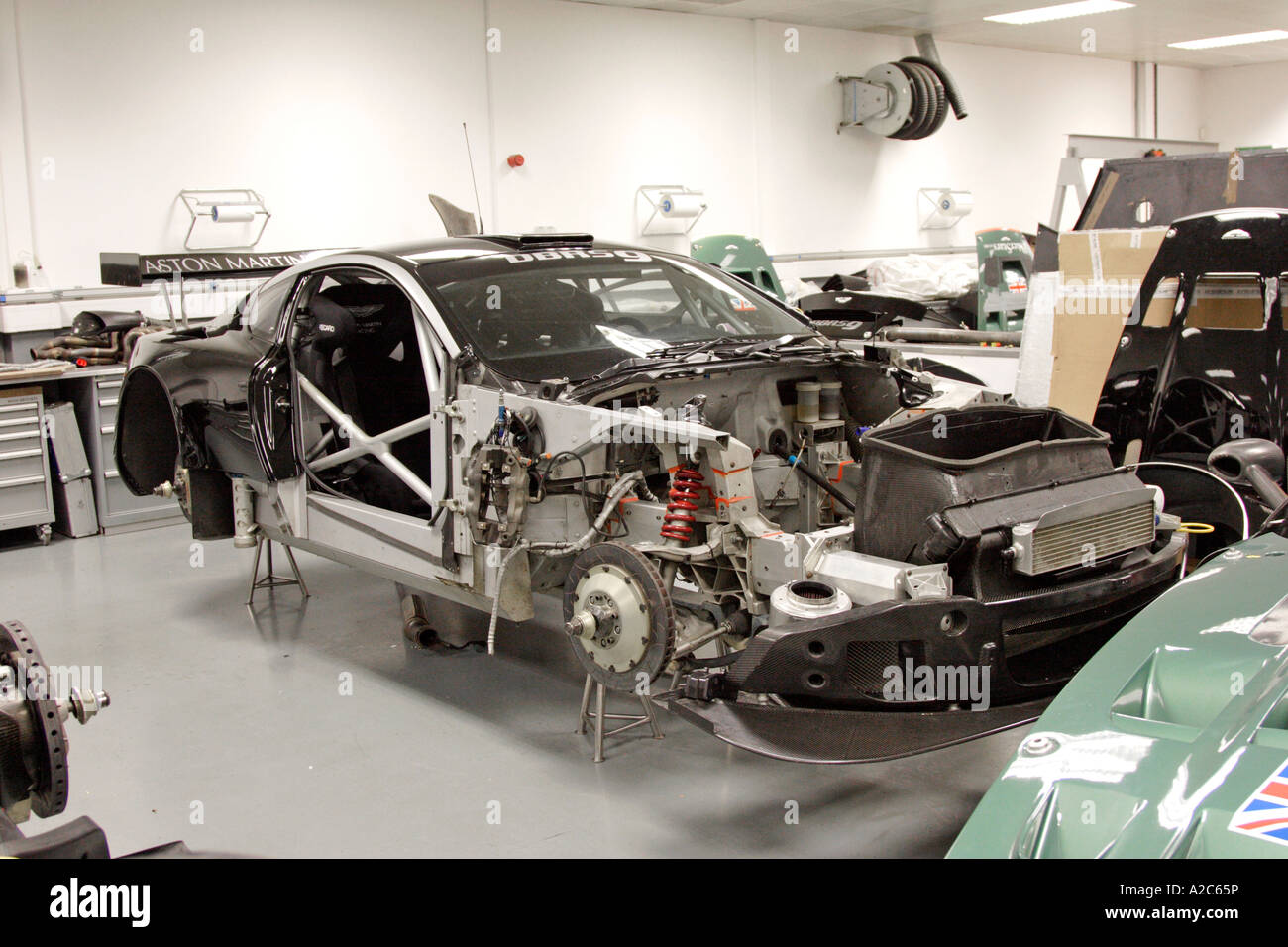Aston Martin Racing DBRS9 GT3 Car being prepared in the Aston Martin ...