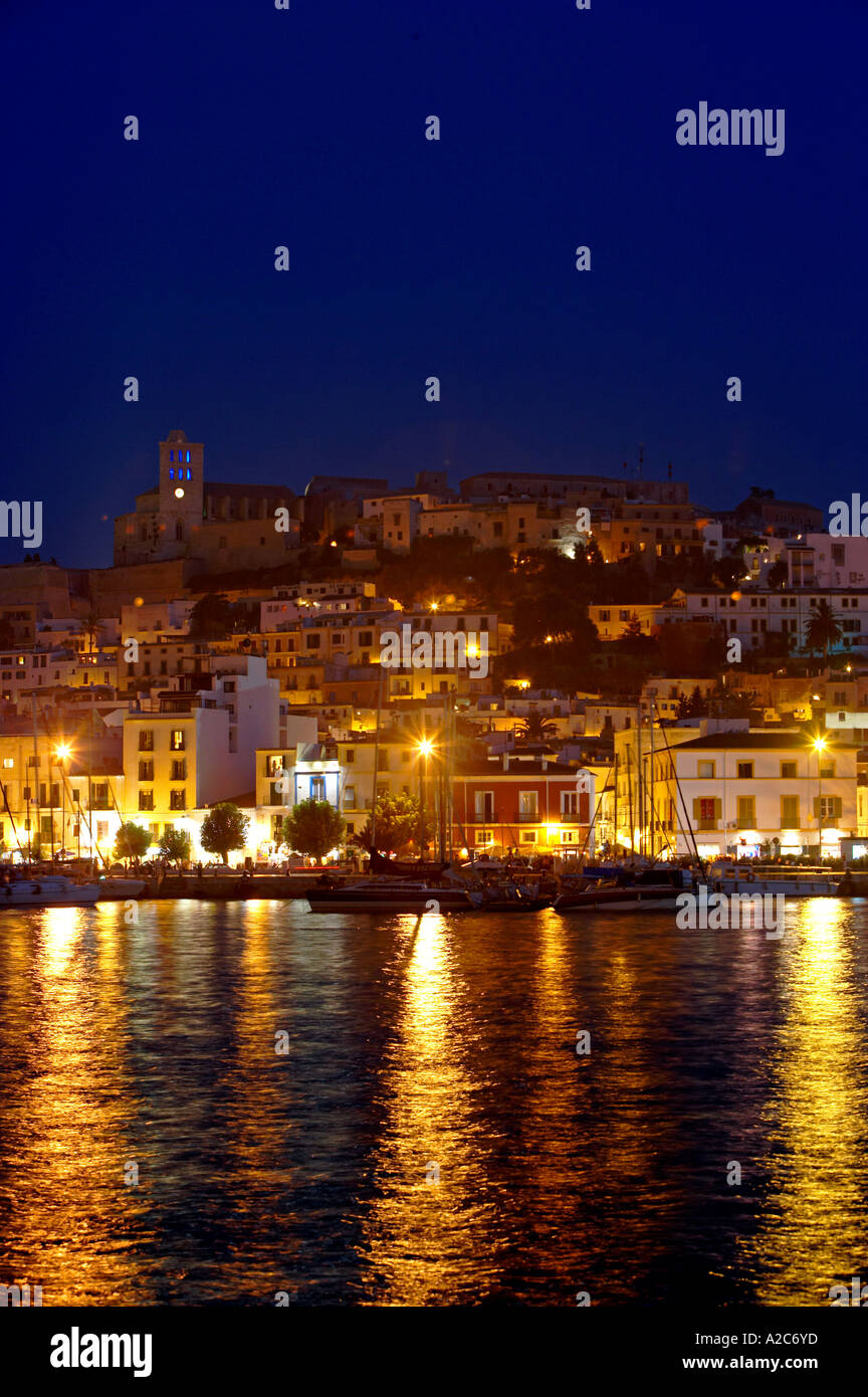 Sunset over harbour in Old Ibiza Town Island of Ibiza Spain Stock Photo ...