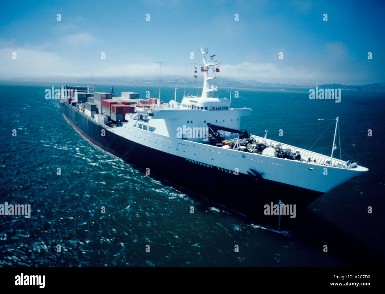 The President Truman Container Ship cruising along the ocean on a clear ...