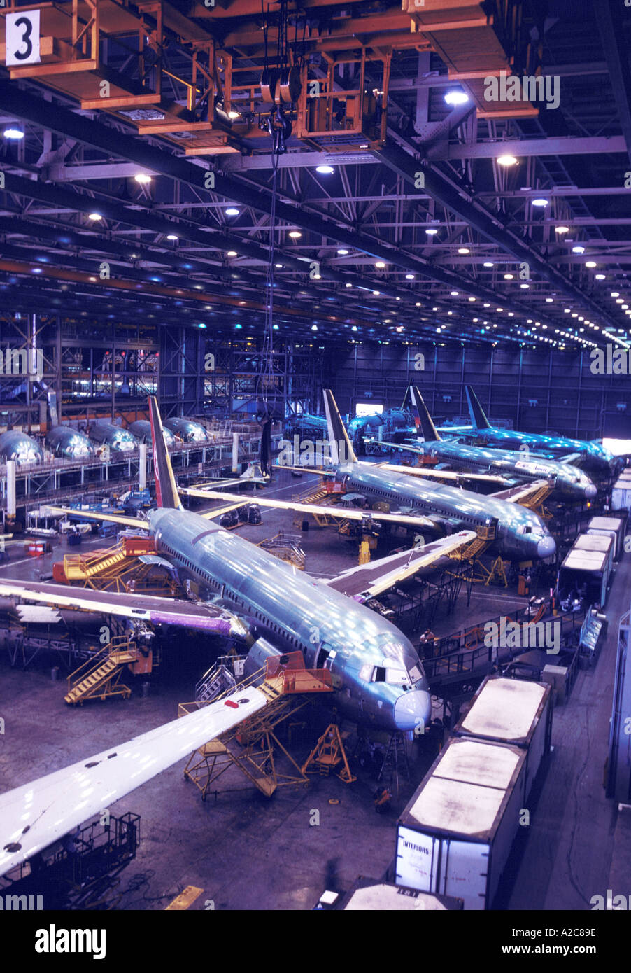 A huge manufacturing plant of Boeing 757 airplanes with several ...