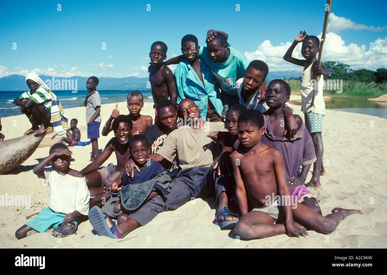 native boys at Kande Beach at Lake Malawi in Africa posing for a Stock ...