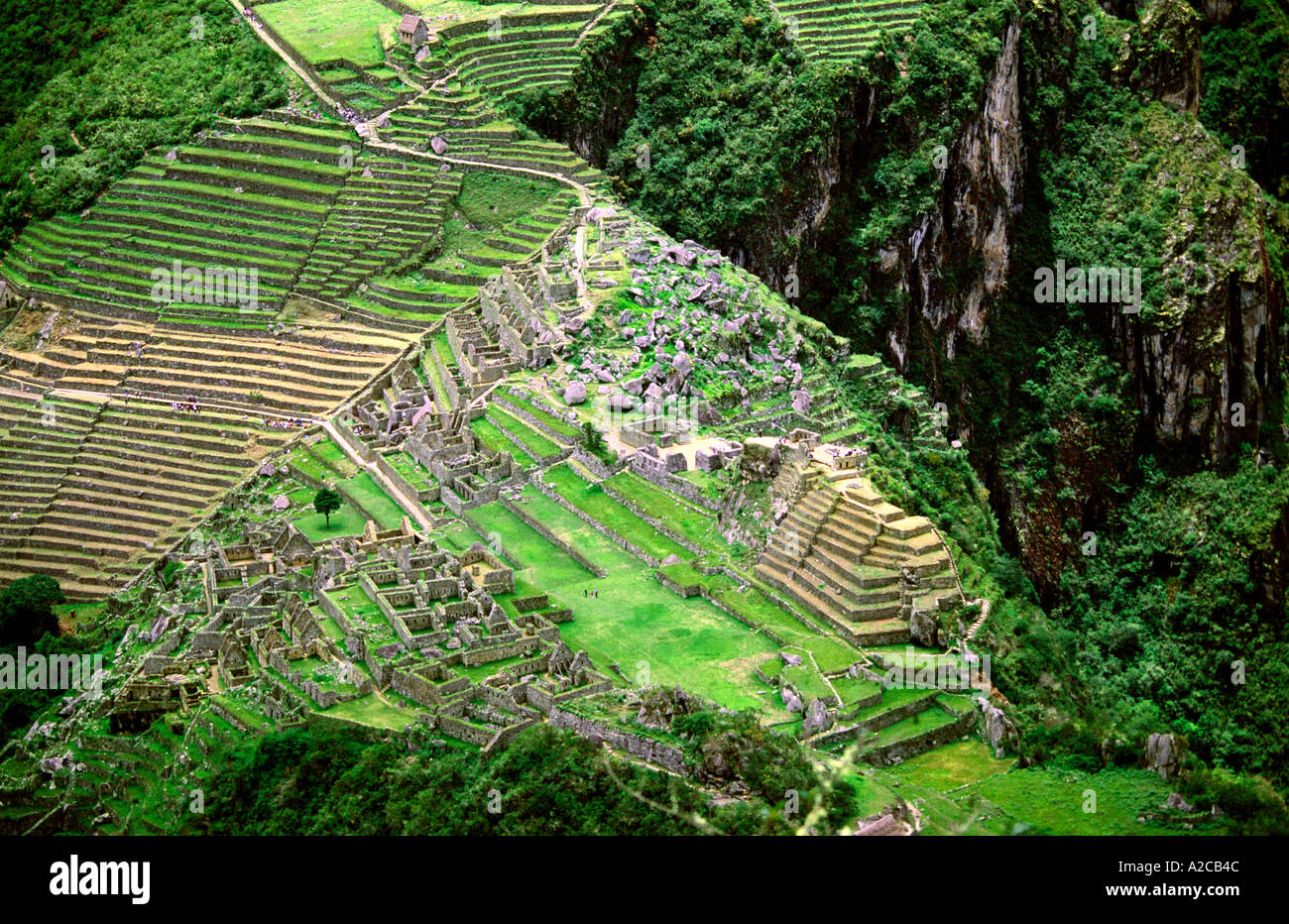 Aerial view of Machu Picchu from Wayna Picchu mountain. Peru Stock ...