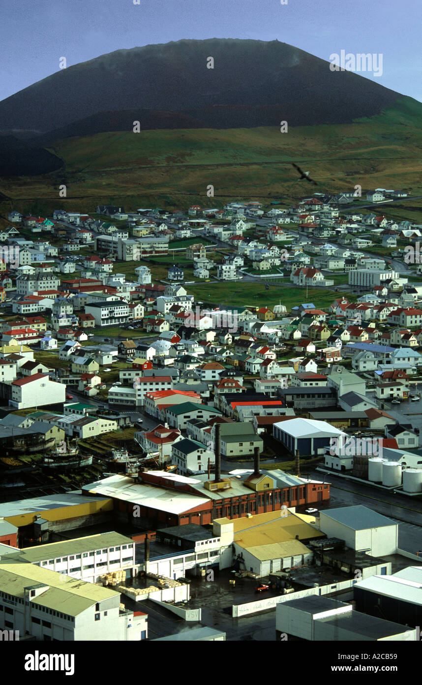 Heimaey and Eldfell volcano. Westmann Islands. Vestmannaeyjar. South ...