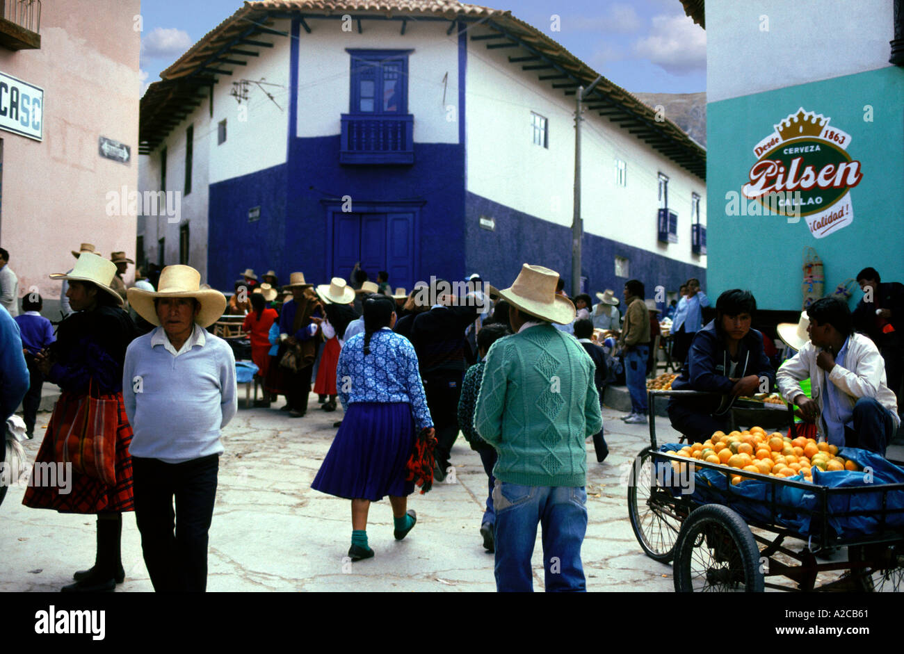 Local people walking on the street. Huamachuco. Andes. Peru Stock Photo ...