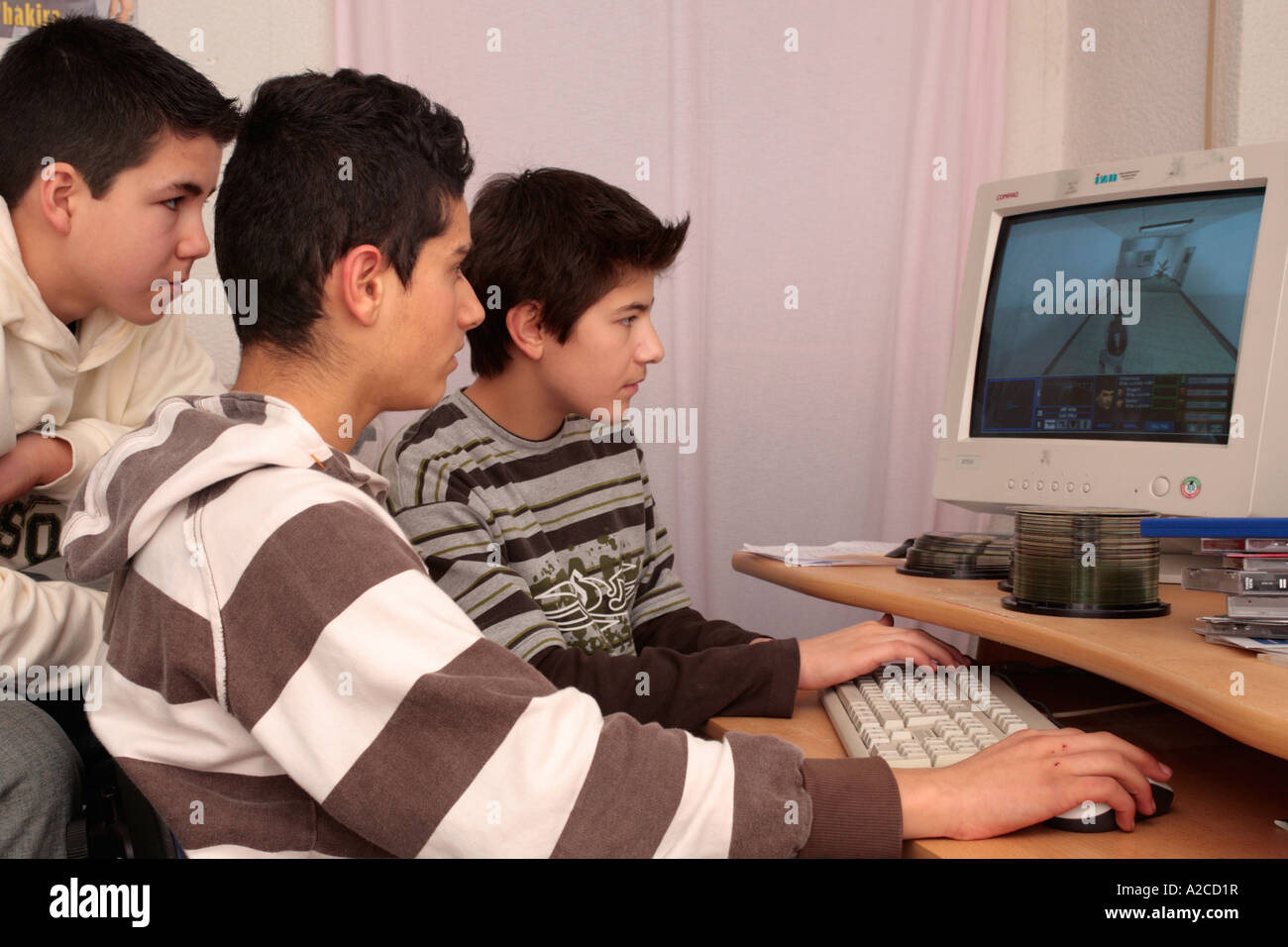 boys playing a computer game Stock Photo - Alamy
