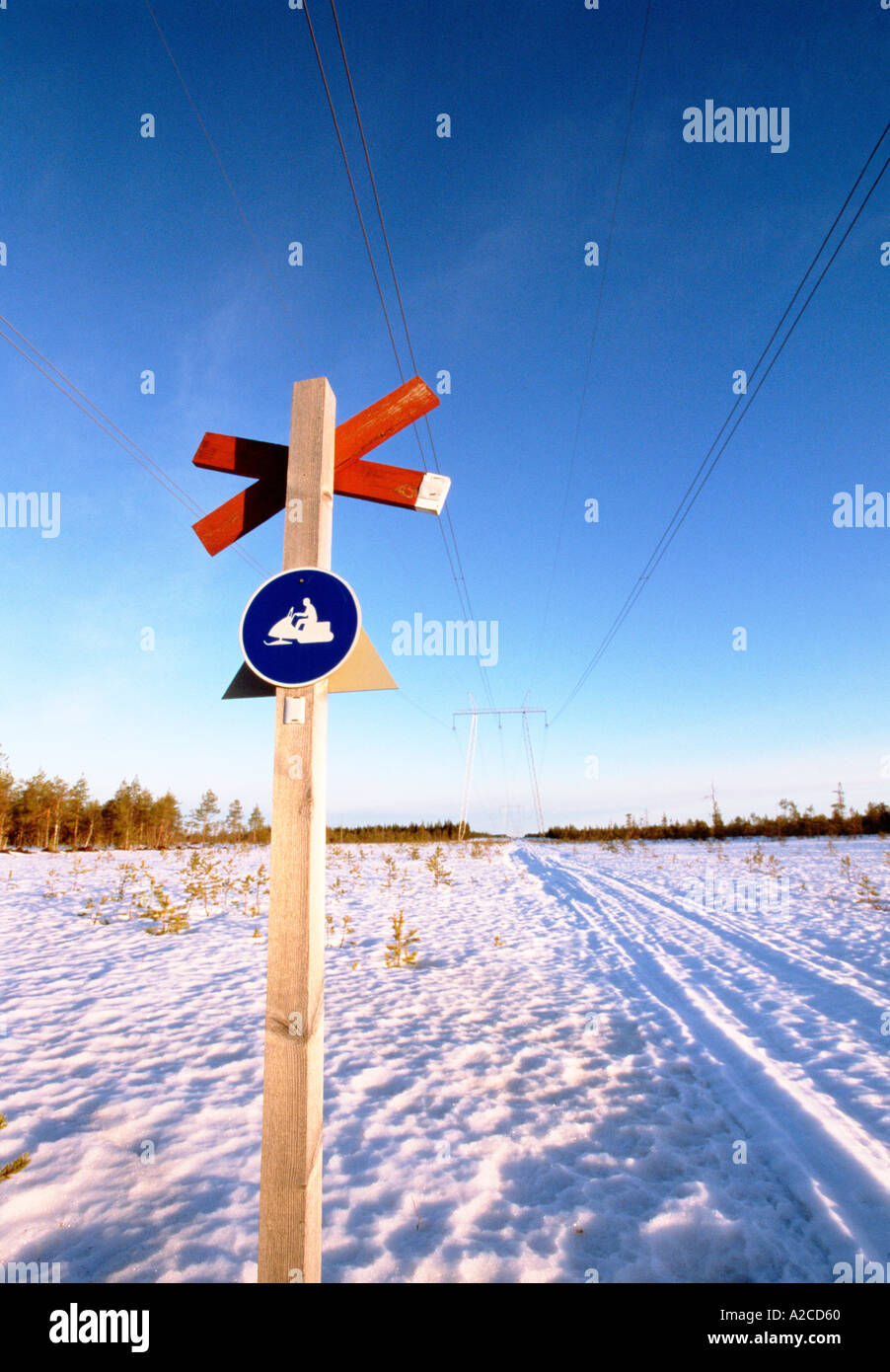 Snowmobile Track With Traffic Signs High Resolution Stock Photography ...