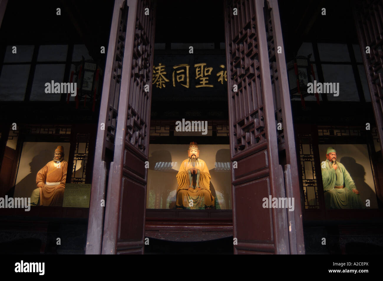 View of three statues in Wuhou Temple, Chengdu China Stock Photo - Alamy