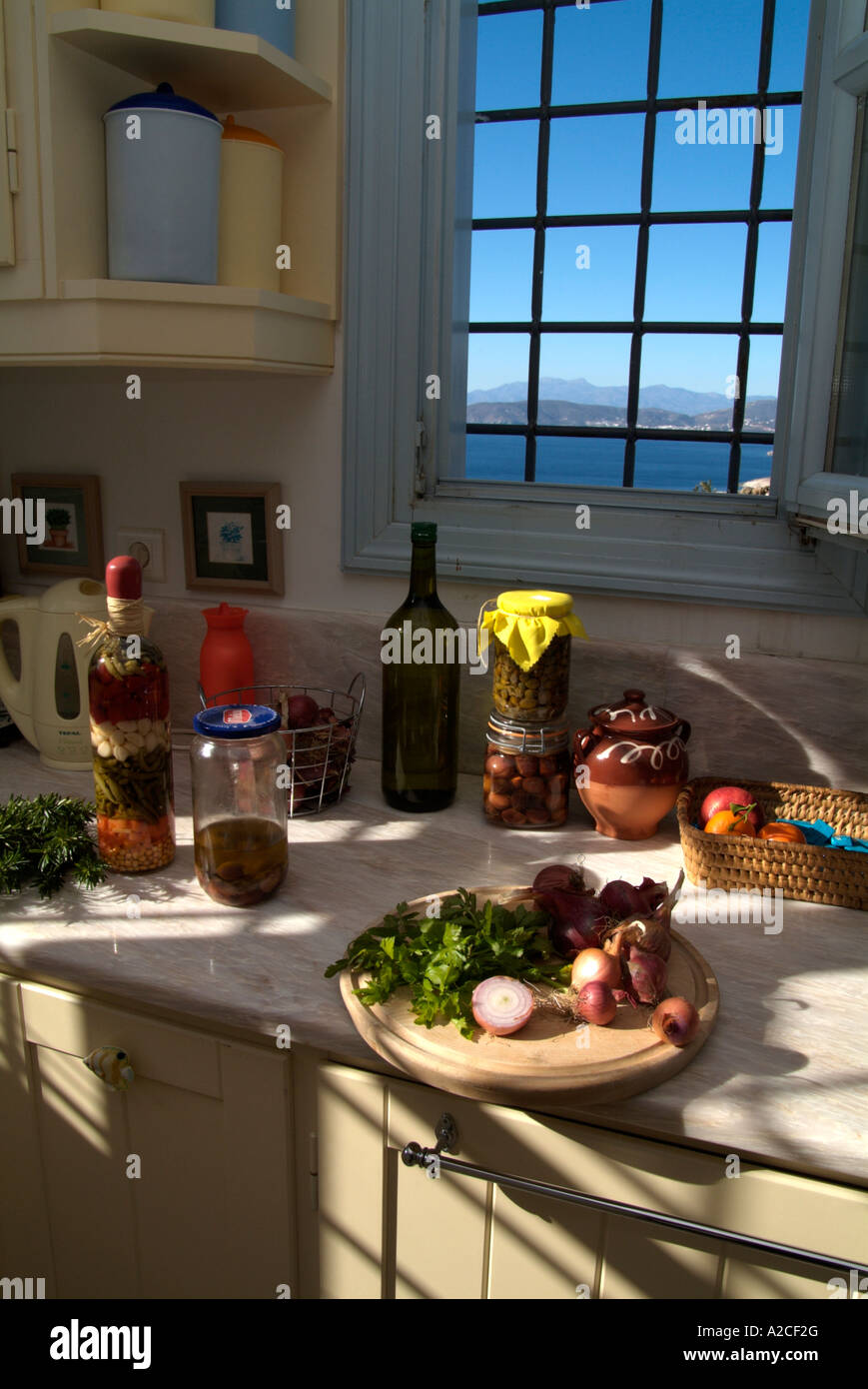 Greek Island Kitchen Stock Photo - Alamy