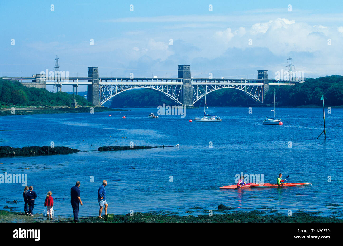 Britannia Bridge across Menai Strait connecting Anglesey Island to the ...