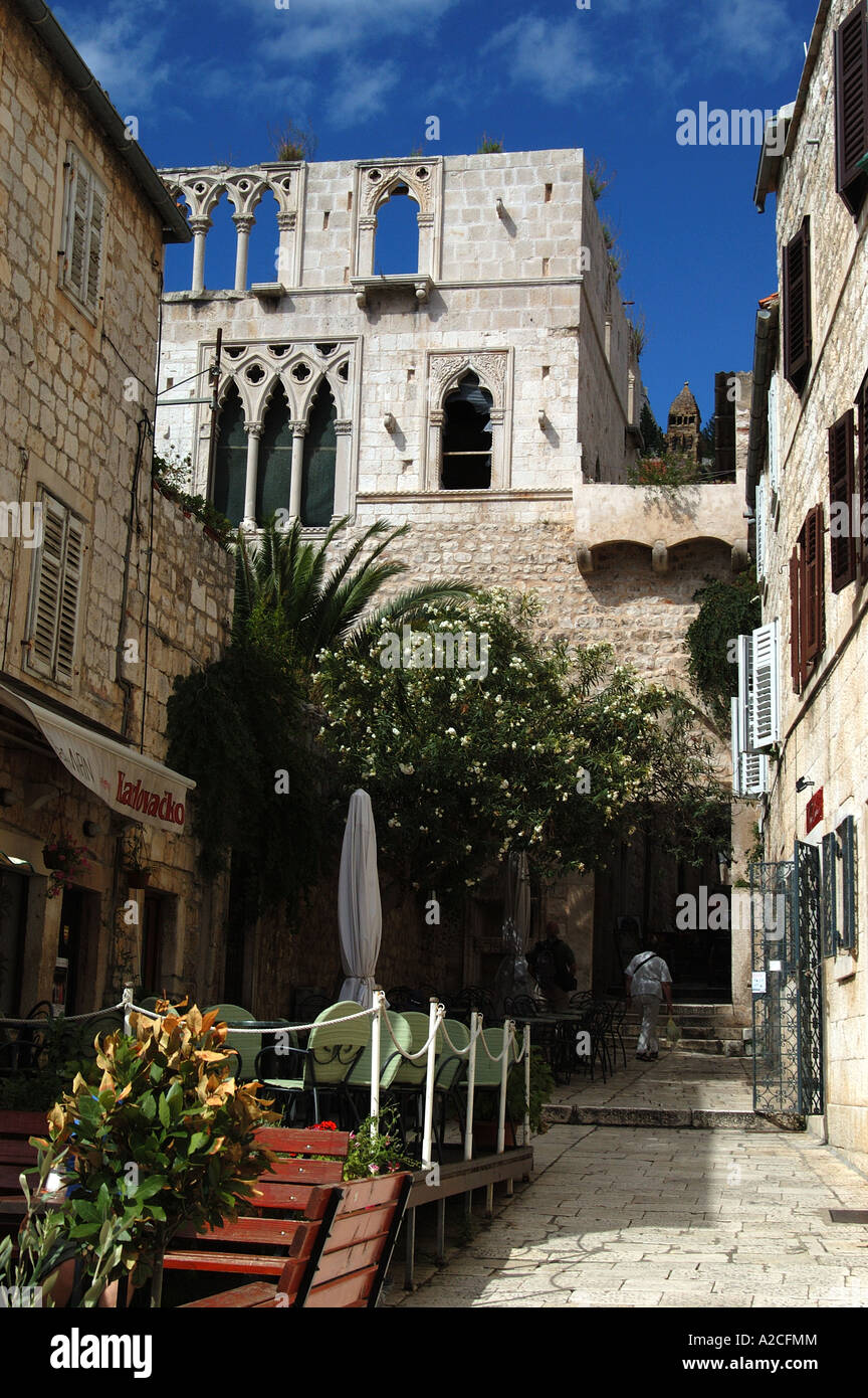 Ornate buildings in the back streets of Hvar Town, Hvar Croatia Stock ...