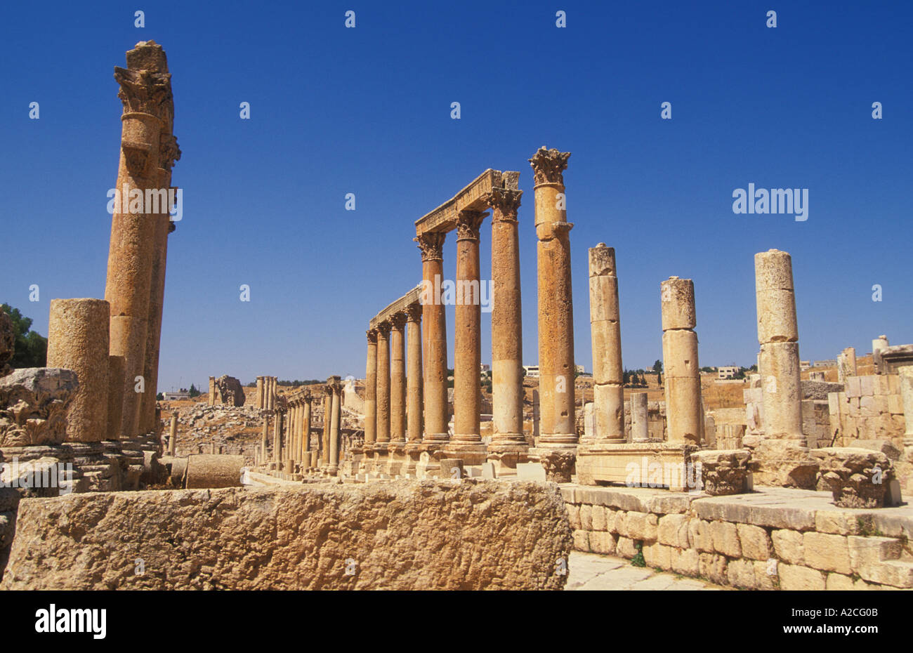 Limestone columns of the Cardo Jarash North Jordan Middle East Jerash ...