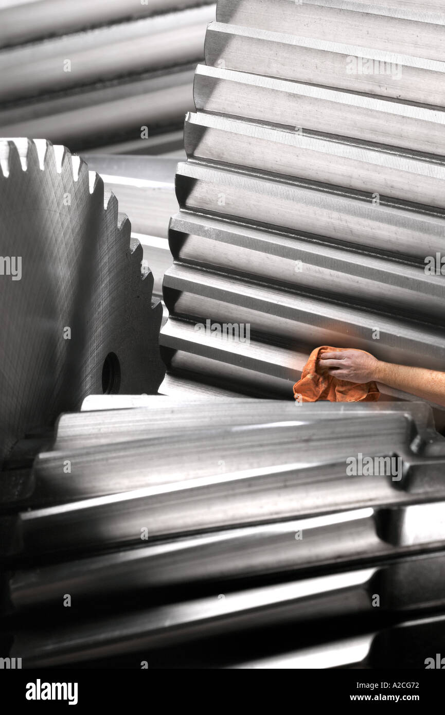Hand Cleaning Big Gears Detail Stock Photo - Alamy