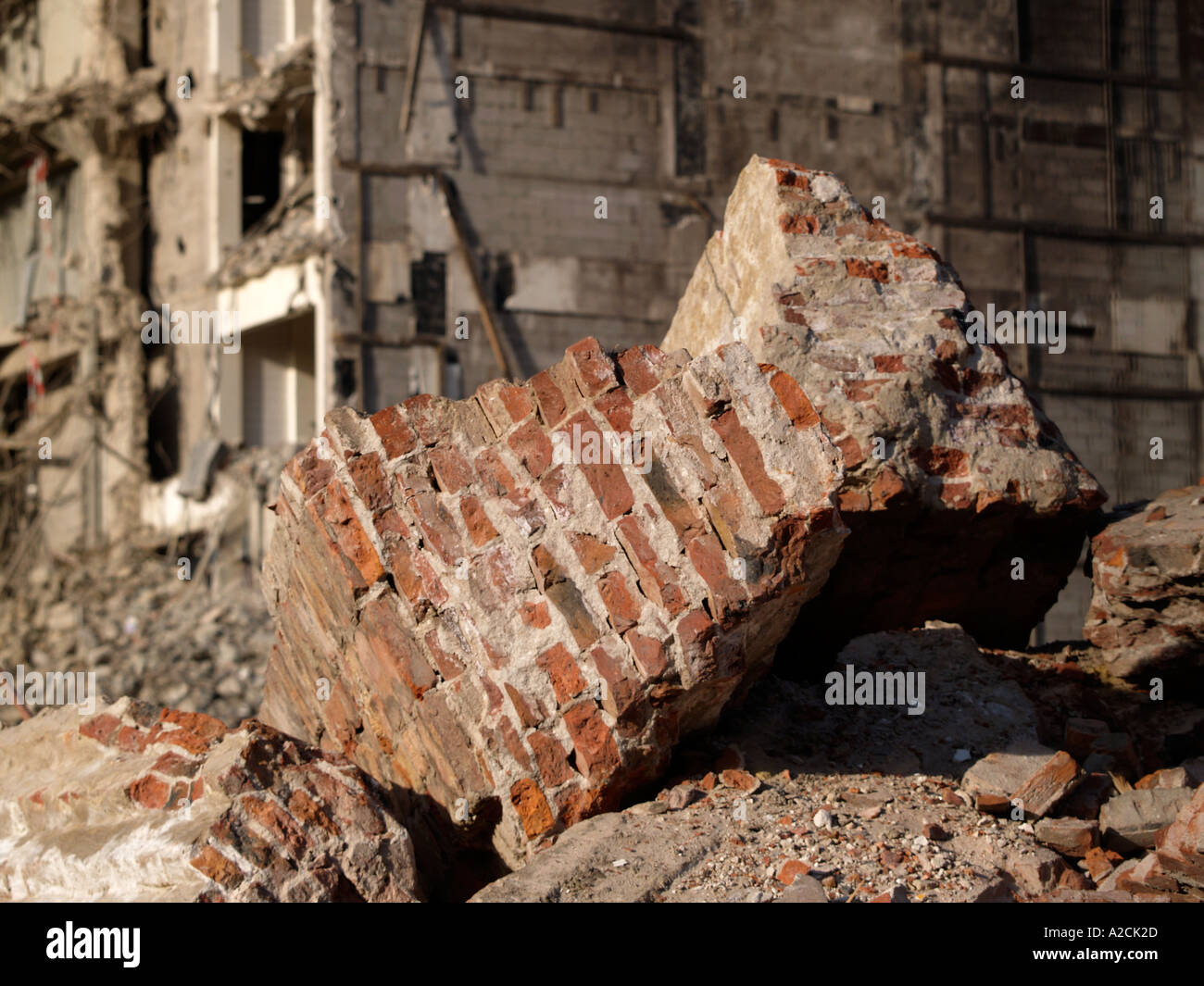 Large piece of a brick wall at demolition site in this case the ...