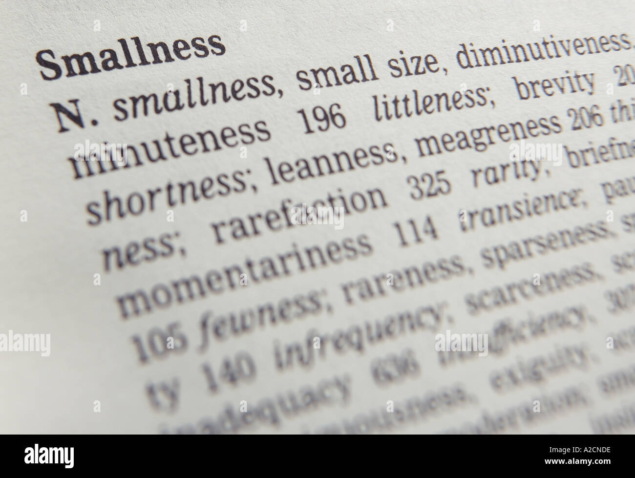 THESAURUS PAGE SHOWING DEFINITION OF WORD SMALLNESS Stock Photo - Alamy