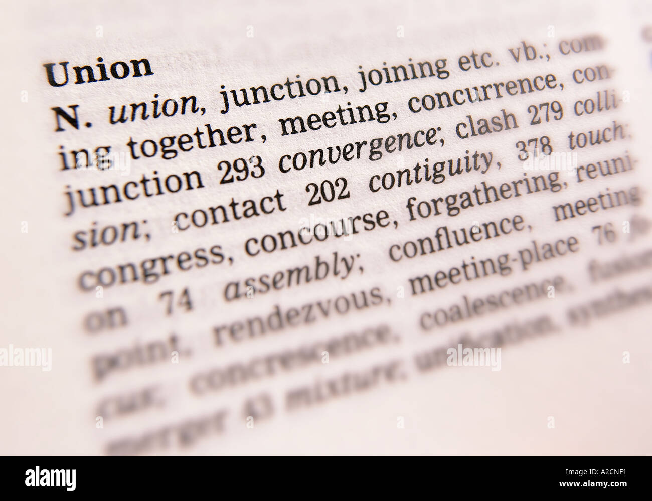 THESAURUS PAGE SHOWING DEFINITION OF WORD UNION Stock Photo - Alamy