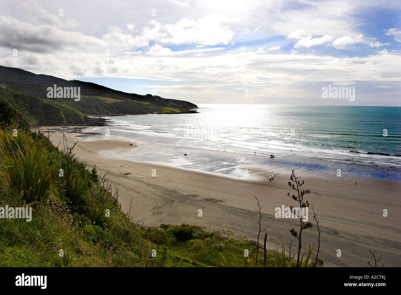 A deserted Raglan beach on the western coast of the North Island, New ...