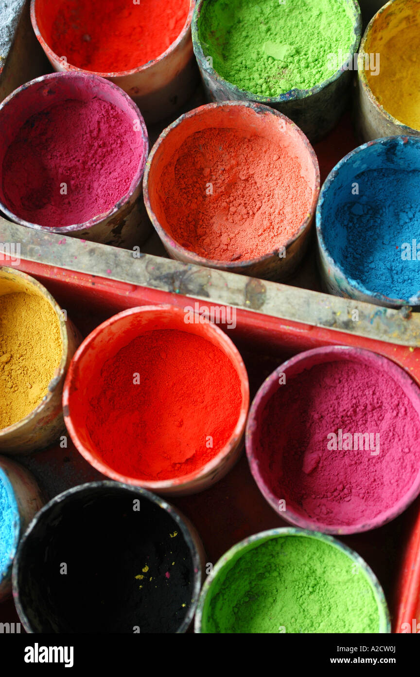 Colourful powder paint in pots Stock Photo - Alamy