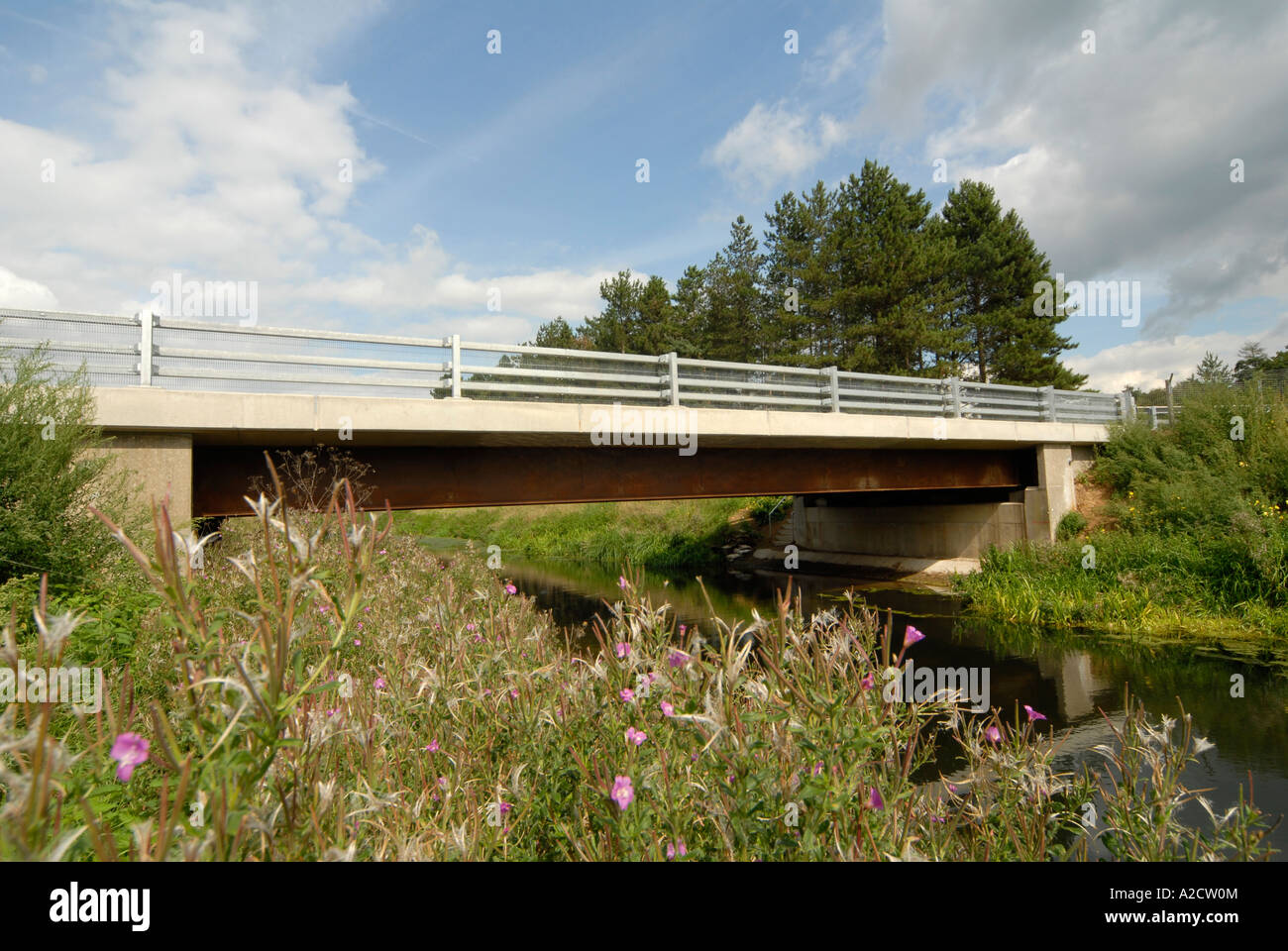 Newly built road bridge over a stream in the UK countryside Stock Photo ...