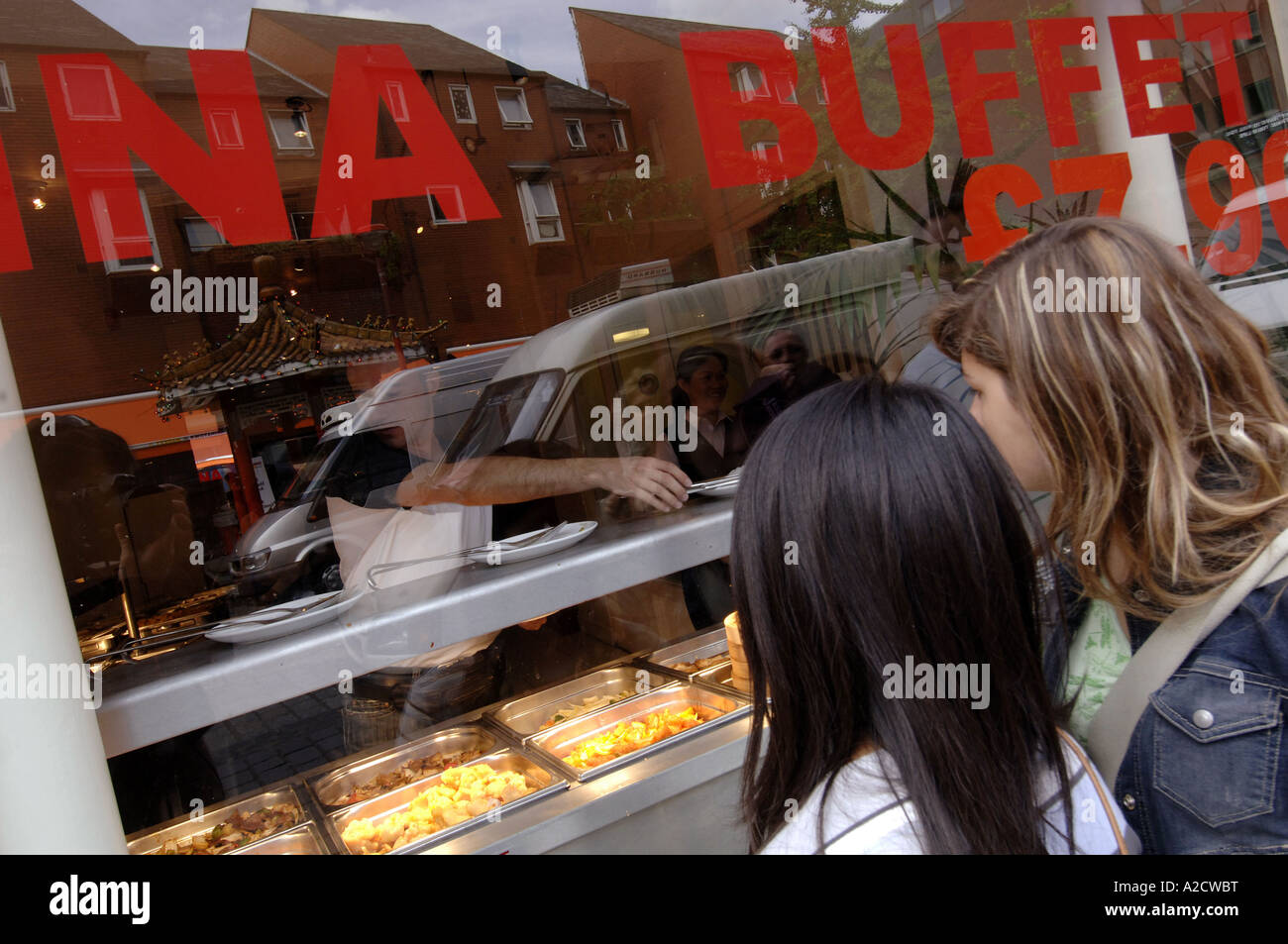 Looking through the front window of a Chinese restaurant in China Town ...