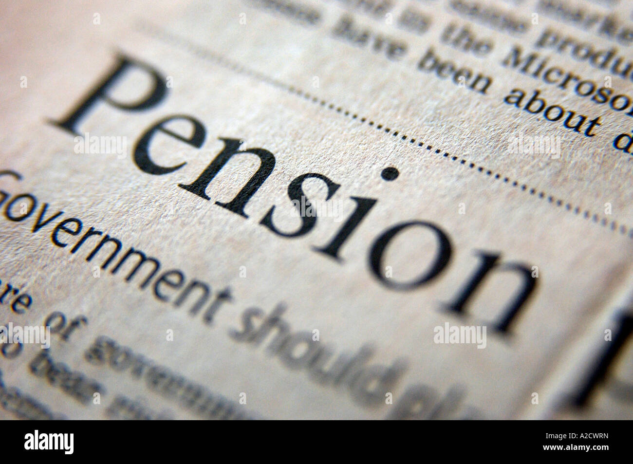 Royalty free photograph of pension business headline in UK financial ...
