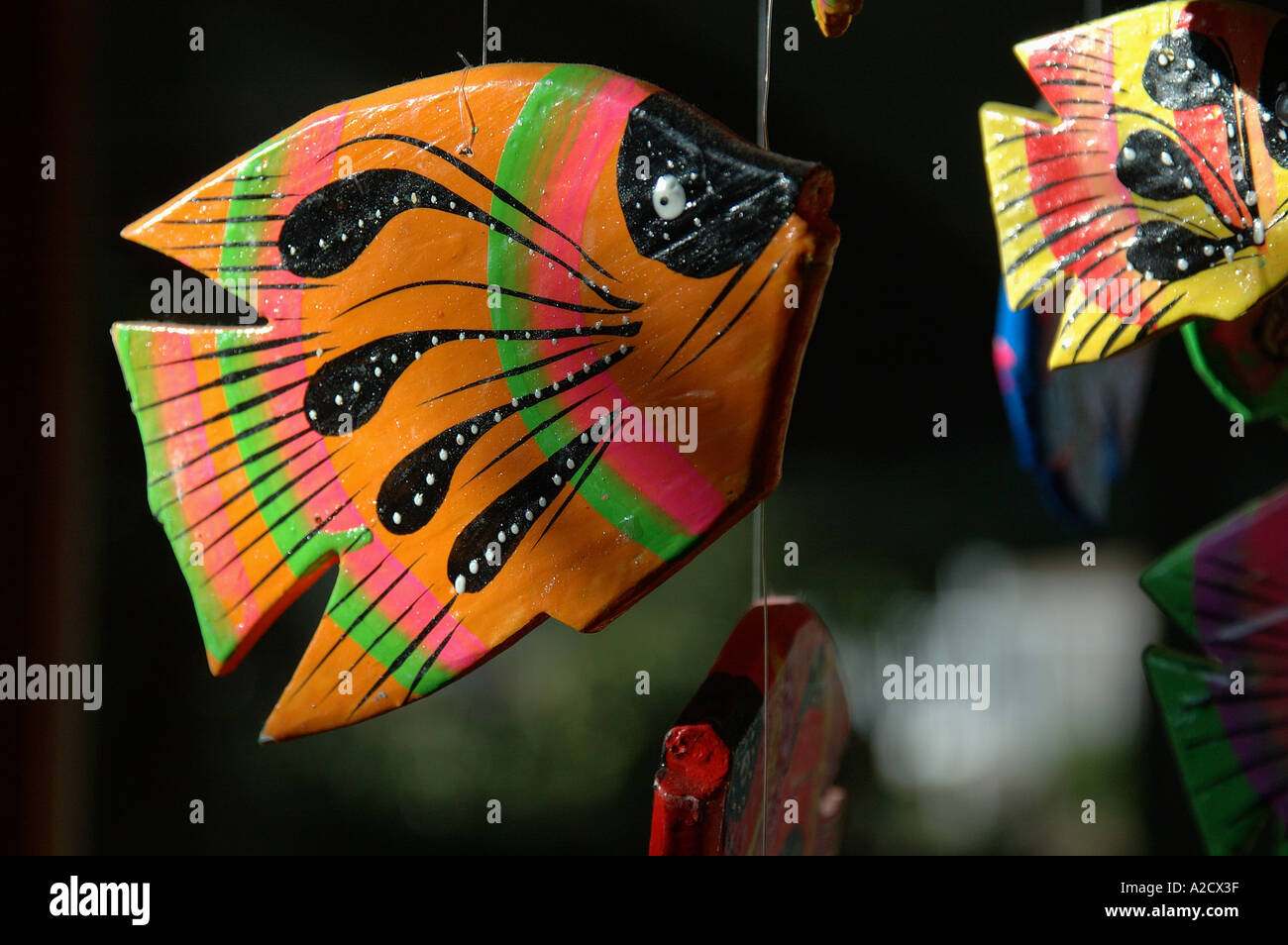 Carved and painted wooden tropical fish mobile from Grand Bahama Island ...