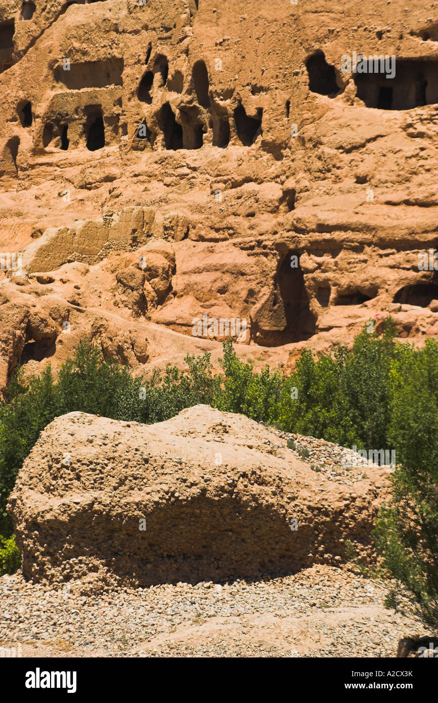 AFGHANISTAN Bamiyan Province Bamian Remains of an ancient stupa infront ...