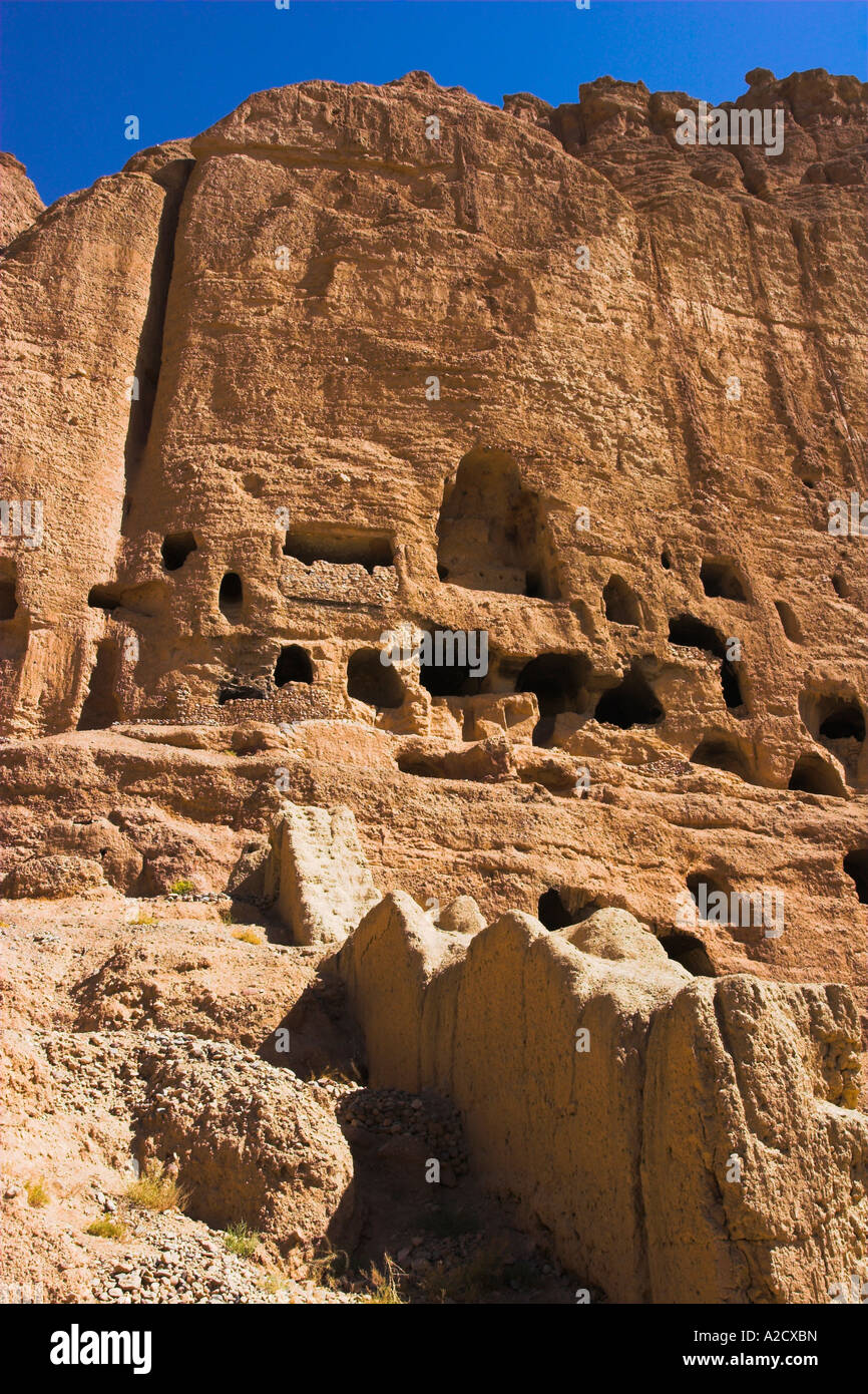AFGHANISTAN Bamiyan Province Caves in cliffs near empty niche where the ...