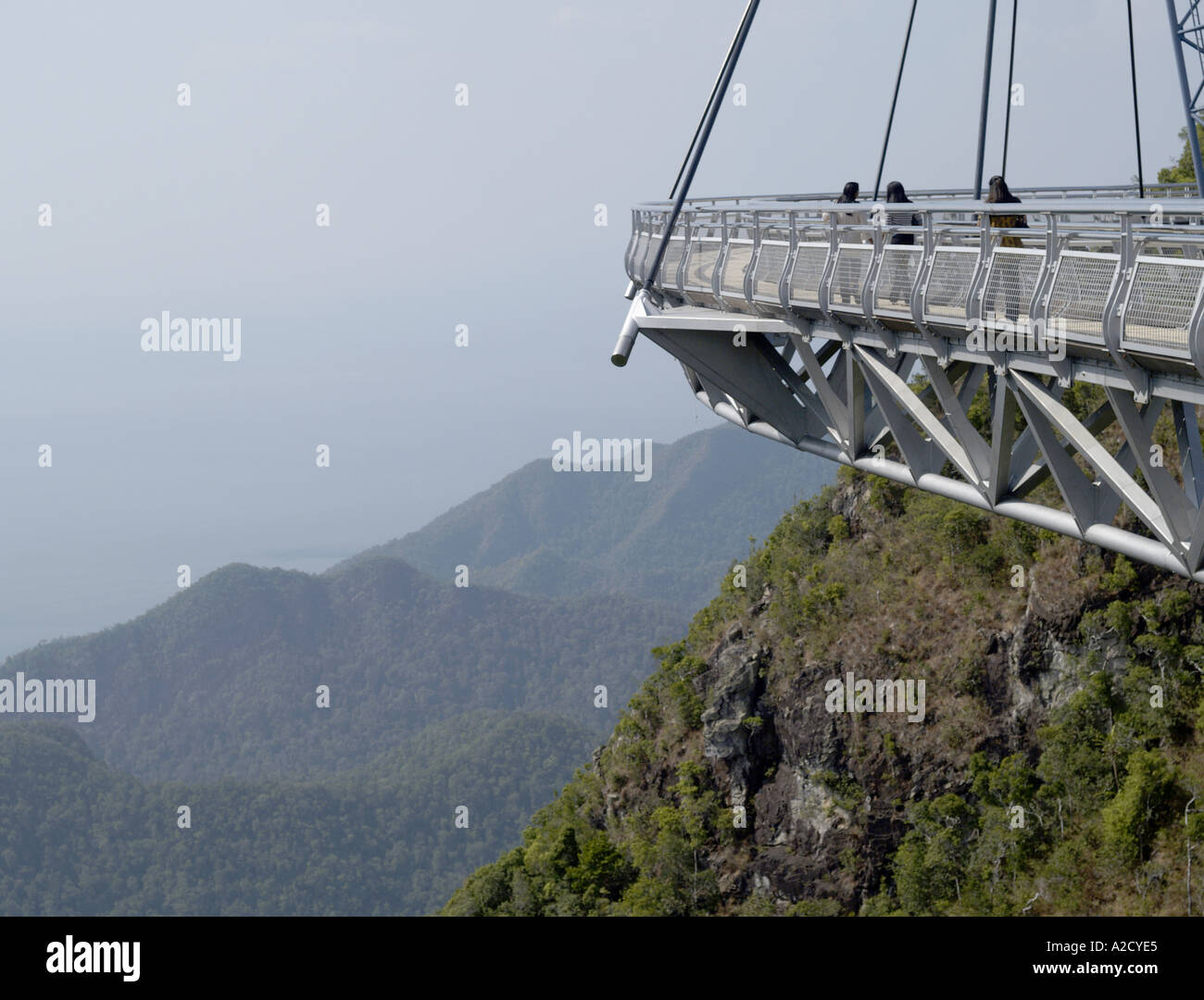 CURVED PEDESTRIAN BRIDGE PART OF THE CABLE CAR MOUNT GUNUNG MAT CINCANG ...