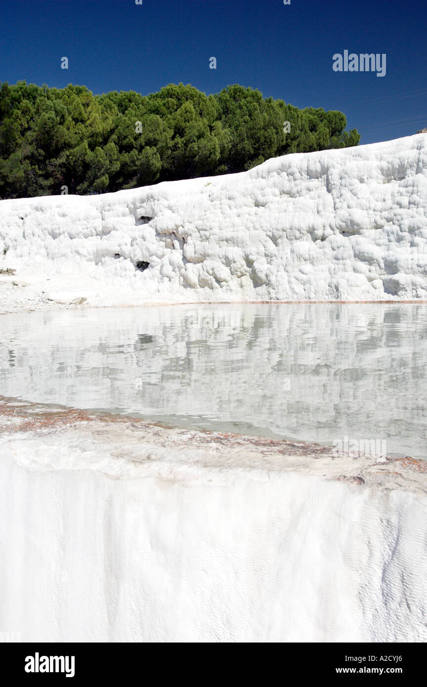 White travertine pools on the hillside above Pamukkale, Turkey Stock ...