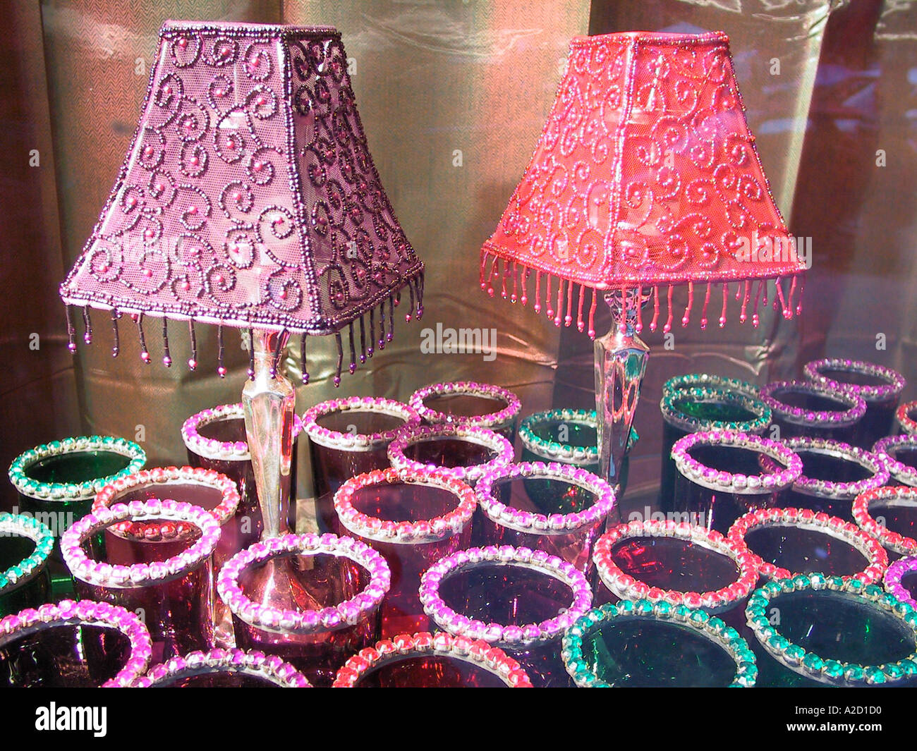 Lamps and glass containers in window display New York City USA Stock ...