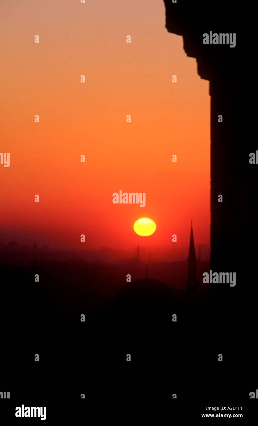 Setting sun mosque minarets of the Suleymaniye Mosque and Sehzade ...