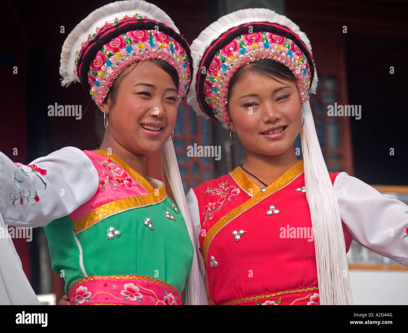 Young women with colorful Bai costumes Dali China Stock Photo - Alamy