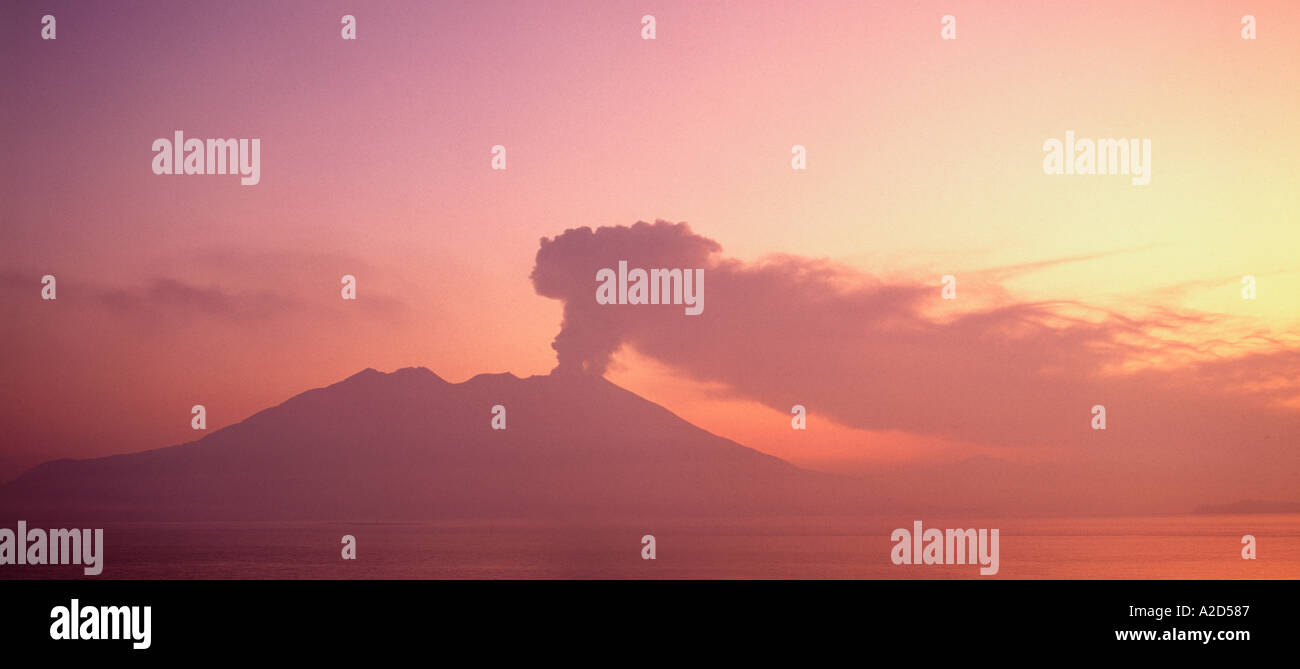 Sakurajima Japan s most active volcano smouldering at dawn near ...