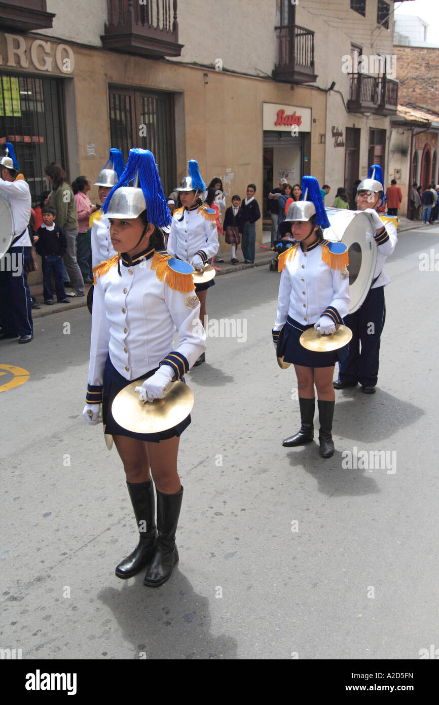 high school marching band during a carnival parade, Colombia Stock ...