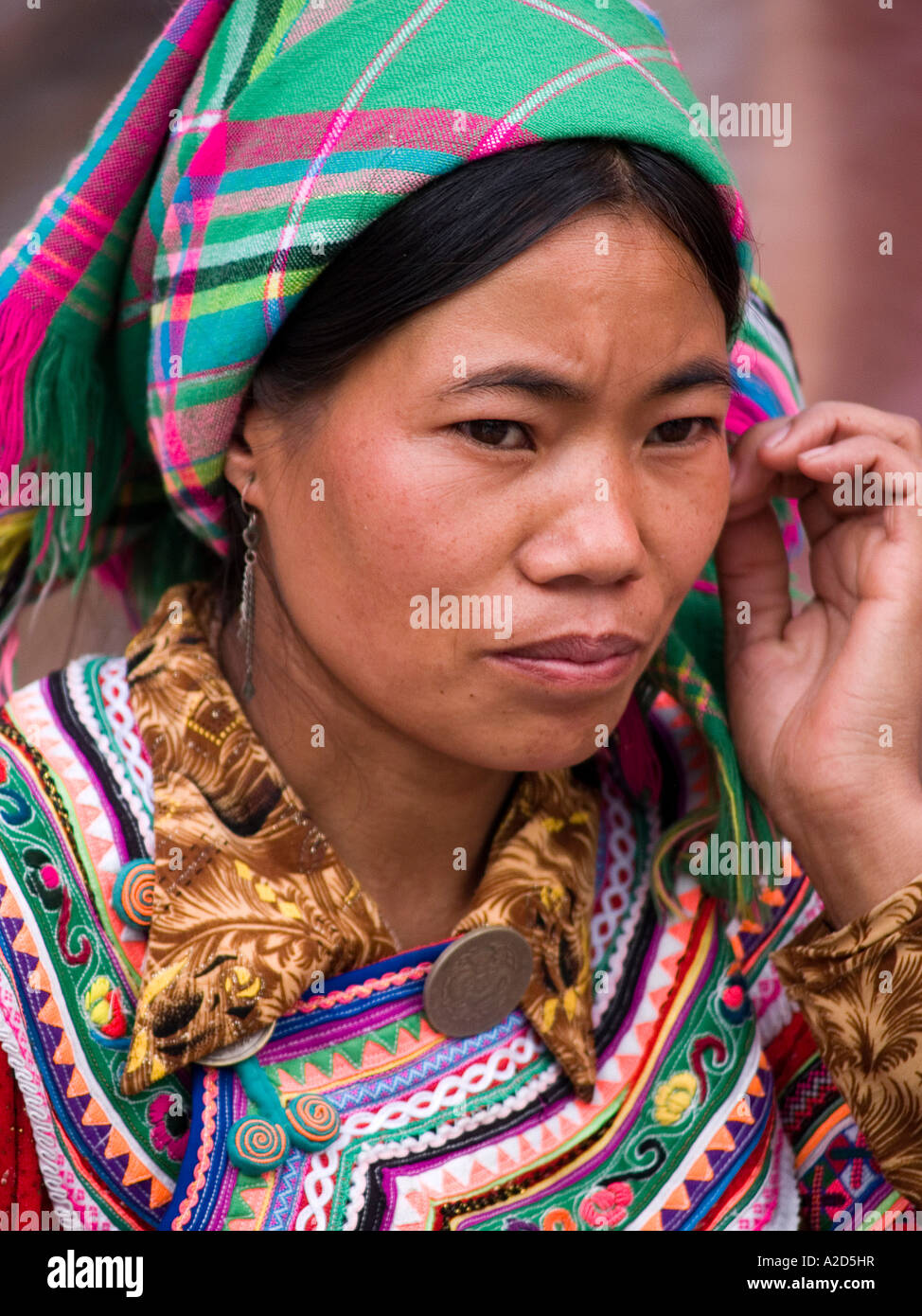 portrait of beautiful Hani woman Shalatou market Yunnan China Stock ...